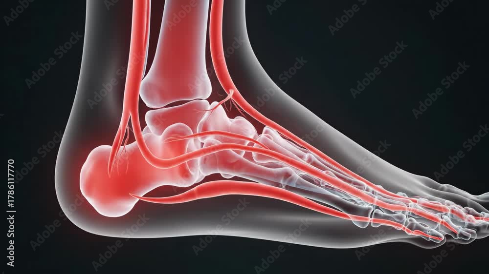 Detailed medical animation showing the skeletal structure and soft ...