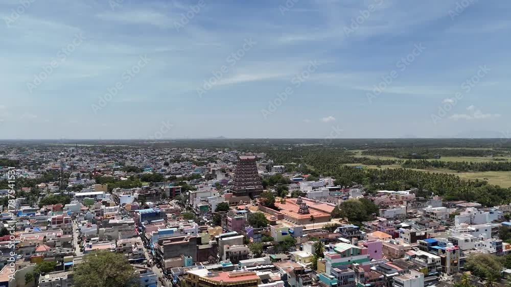An aerial panoramic view of Tenkasi town in Tamil Nadu, India ...