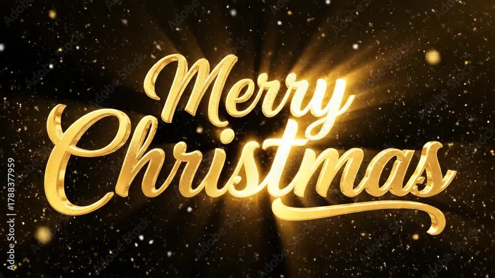 Golden Merry Christmas text animation. Vertical video of sparkling ...