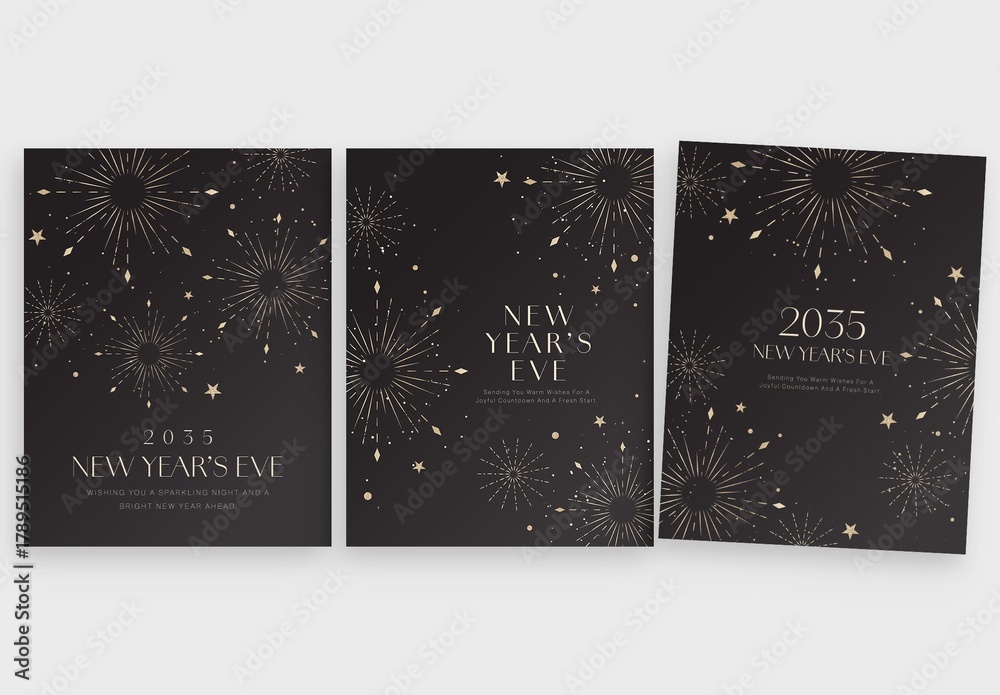 NYE New Years Eve Poster Flyer Template with Fireworks Vector in Luxury ...