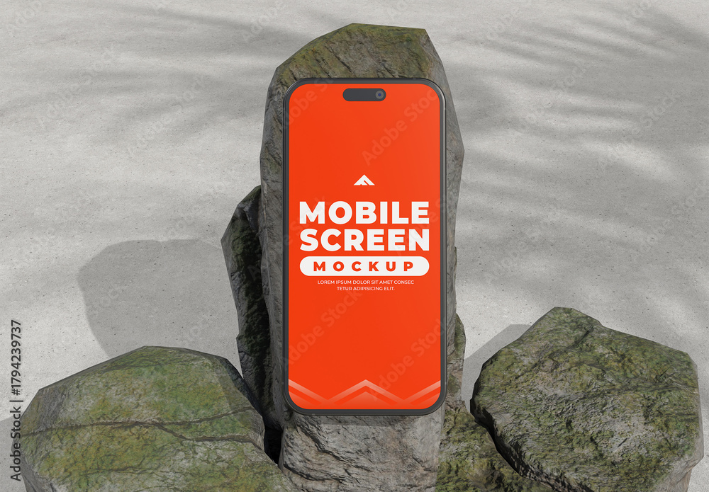 Mobile Phone Screen Mockup Resting on Natural Rock or Stone Element ...