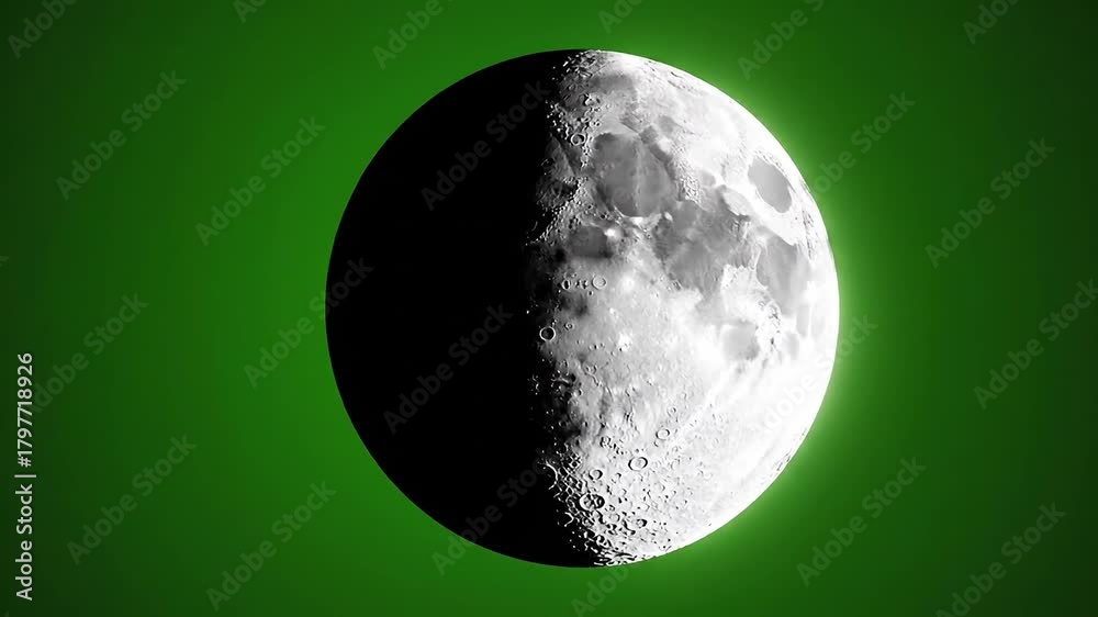 Lunar Phases Animation on Green Screen Background Revealing a Full ...