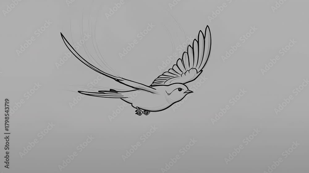 Vidéo Stock Elegant animated black line drawing of a swallow bird ...
