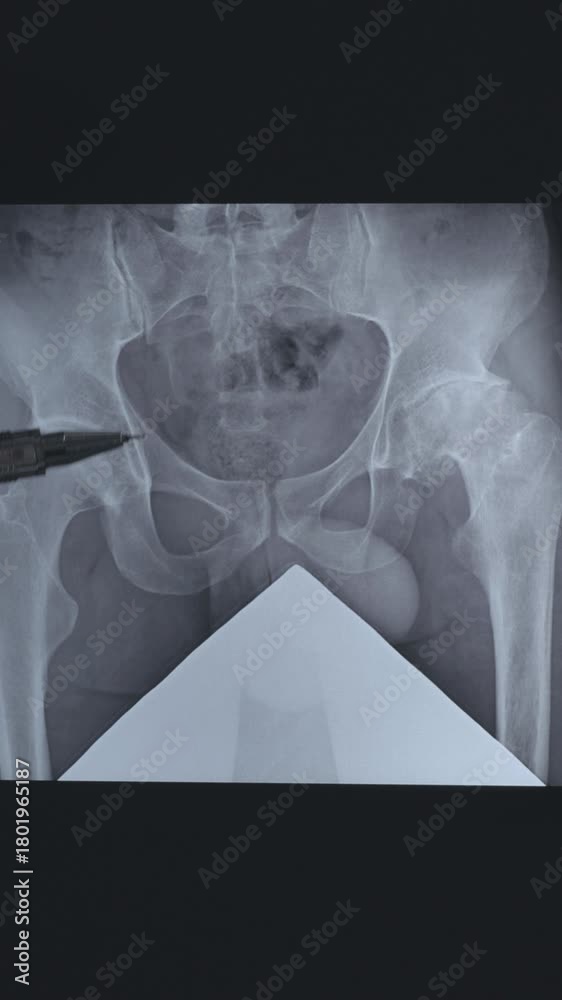 Doctor learn vertical X-ray of dysplastic coxarthrosis. Deformation of ...