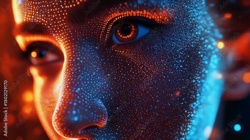 Abstract digital portrait with a close up profile a human face ...