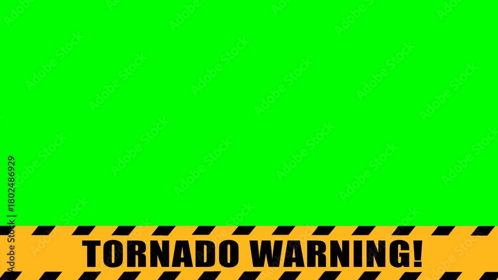Tornado warning alert animation on a green screen background for ...