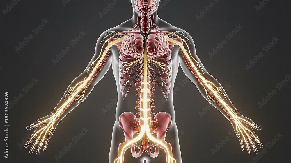 3D Medical Animation Depicting the Human Nervous System with Pulsing ...