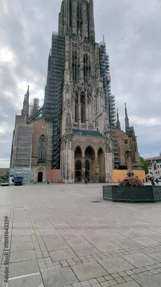 An exterior view of Ulm Minster in Germany. Gothic architecture of one ...