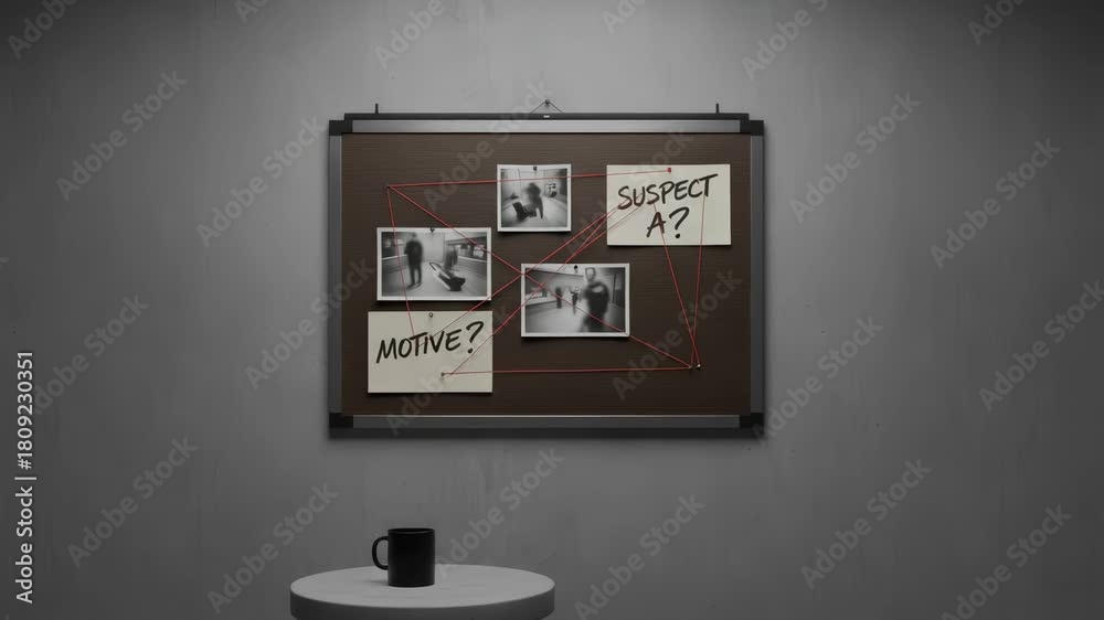 Vídeo do Stock: Investigation board hanging on a wall showing photos of ...