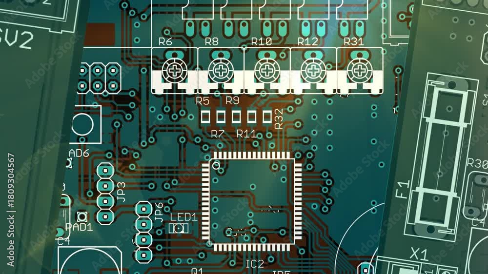 Video animation with printed circuit board of electronic device with ...