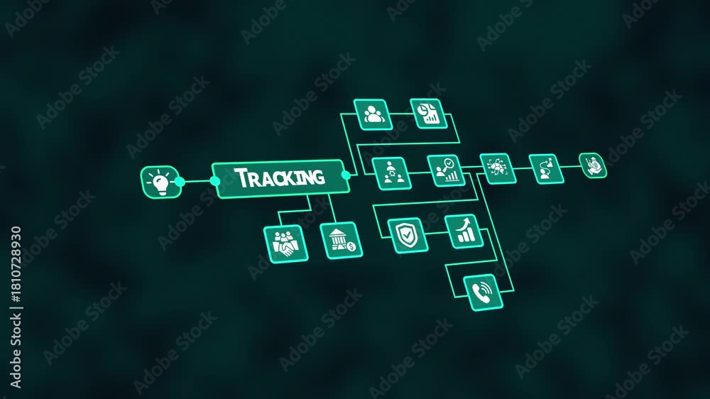 Tracking Workflow Diagram with Digital Monitoring Icons Showing Data ...
