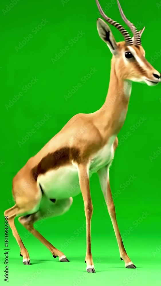 Green Screen 4k male deer gazelle on sitting and looking around stands ...