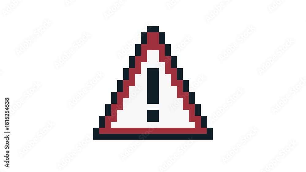 8-bit pixel art red danger warning traffic sign. looped animation 4k ...