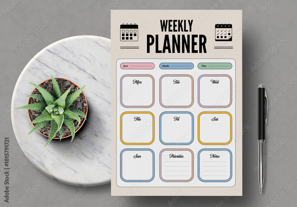 Editable Weekly Planner Simple Organizer And Schedule Template Stock ...