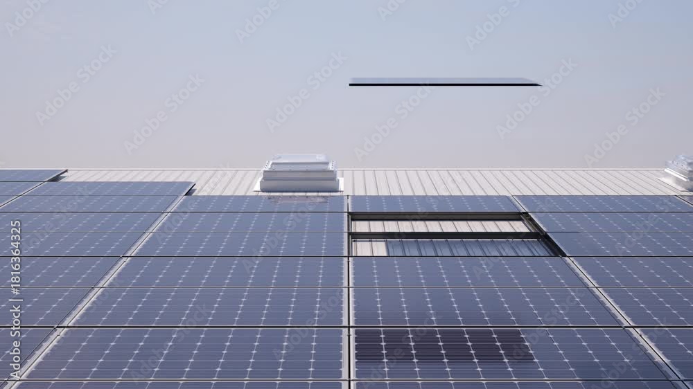 Automated Installation of Solar Panels on Industrial Factory Rooftop as ...