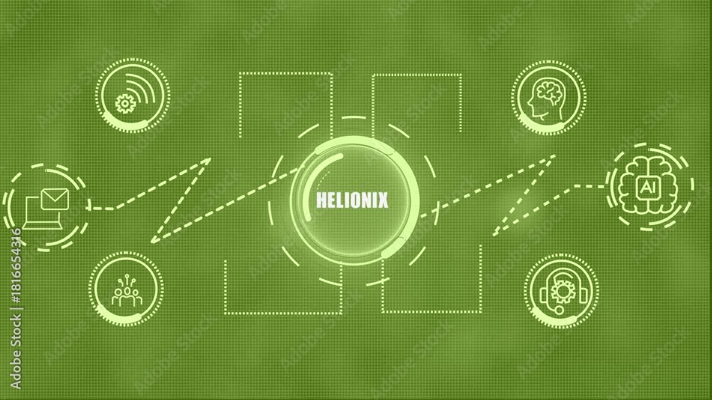 Futuristic network diagram with HELIONIX at the center and connected ...