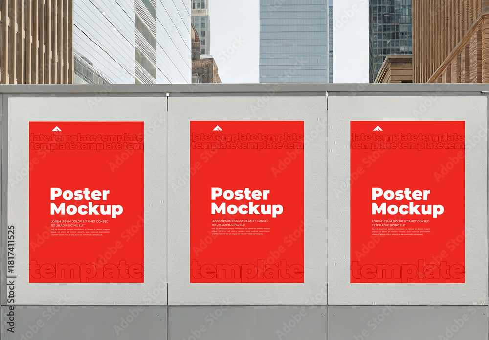 Set of Three Vertical Poster Mockups Side-by-Side on a Modern Building ...