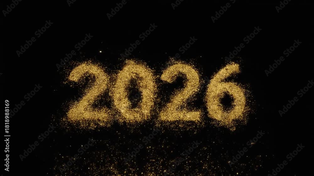 Tanda neon hitam berpendar dengan nomor teks tahun 2026 dan bintang ...