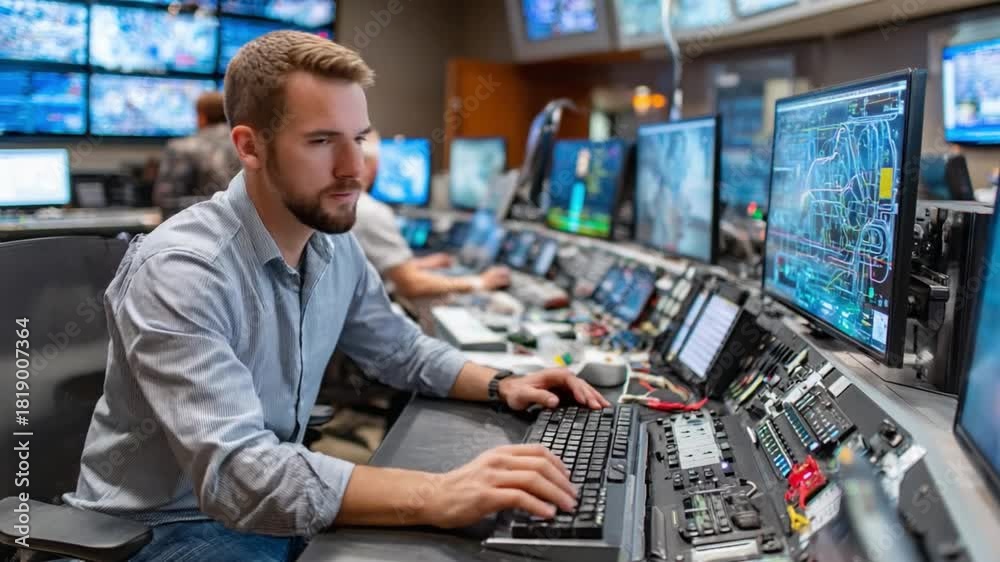 Analyzing the Data Center's Operations: A focused individual intently ...