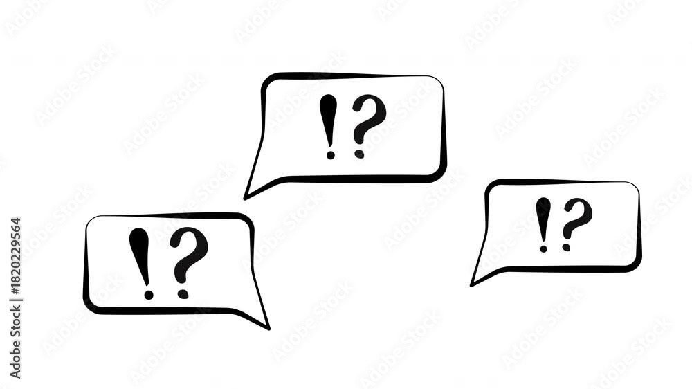 Three question marks and exclamation mark animation ,with comic chat ...