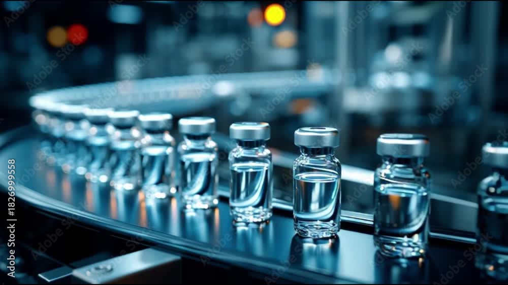 Advanced pharma conveyor system transporting vaccine vials in sterile ...