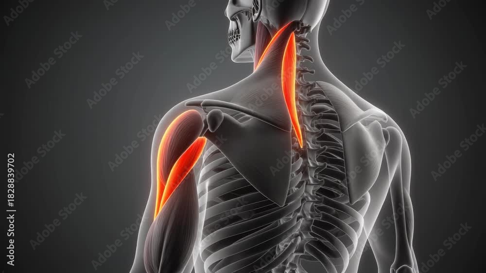 Human anatomy posterior view of highlighted deltoid and trapezius ...
