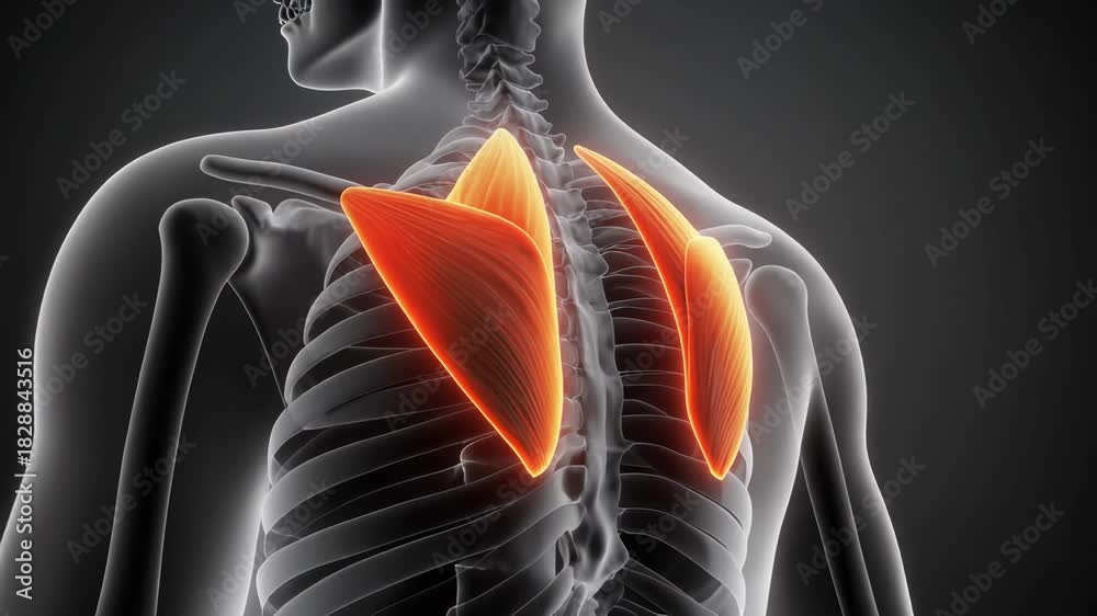 Human Trapezius Muscle Anatomy Explained on a Transparent Body Stock ...