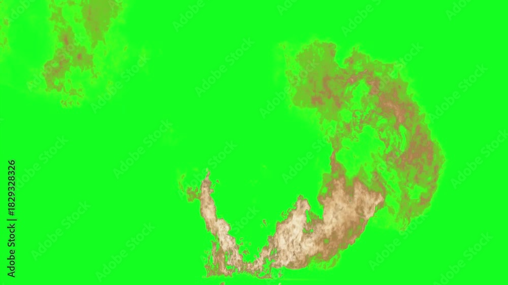 Large white smoke plume rises vertically on green screen chromakey ...