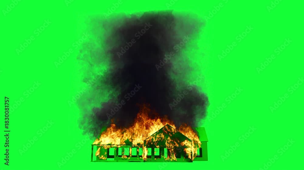 Realistic fire with dark smoke on Green Screen burning flames rising ...