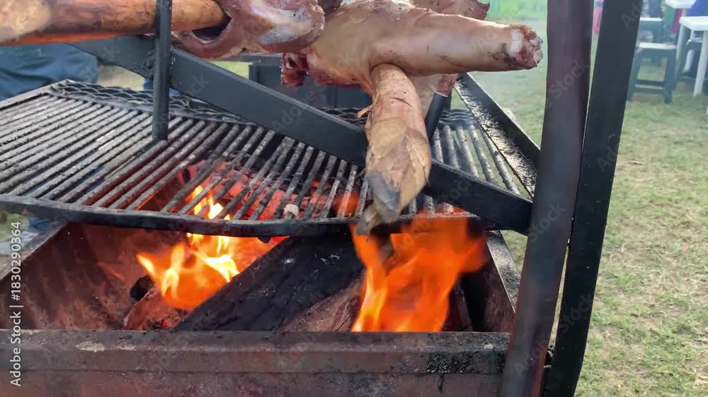Traditional Venezuelan barbecue, called "carne en vara" (meat on a ...
