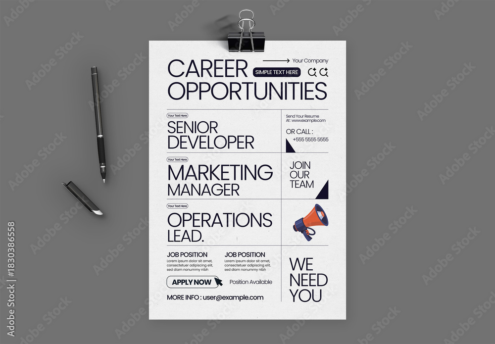Minimal Career Opportunities Job Poster Template Stock Template | Adobe ...