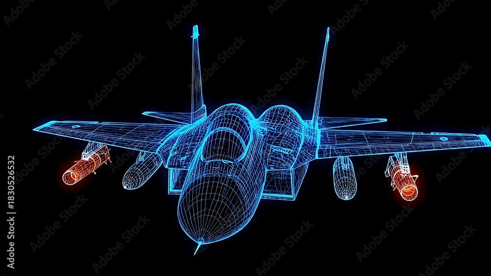 Fighter Jet Blueprint Animation Flying Through Dark Space Stock ビデオ ...