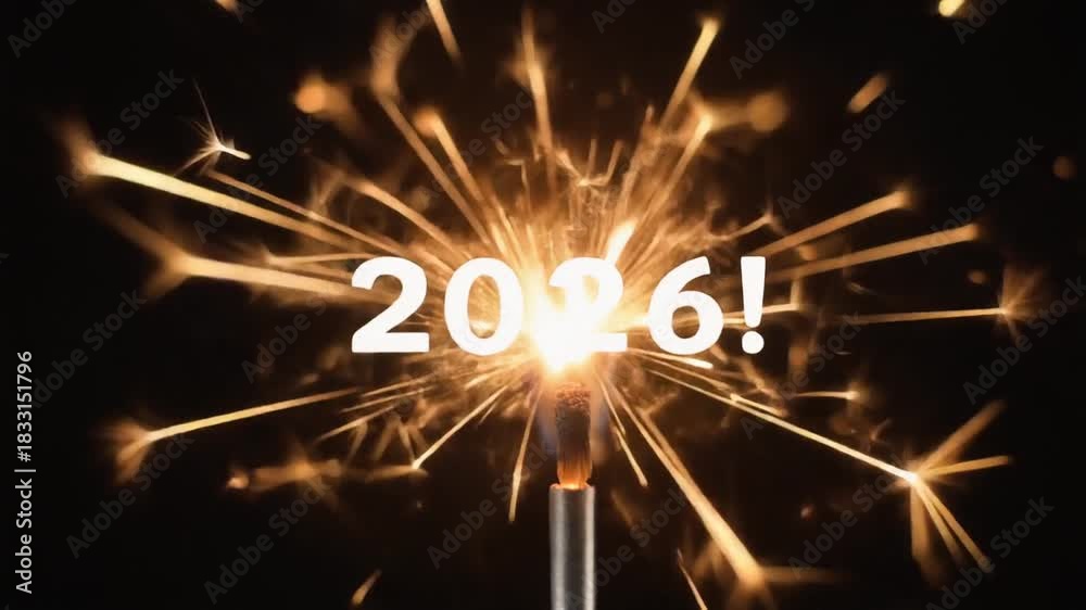 Burning Fuse Leading to Explosive Firework Boom Revealing 2026 Text ...