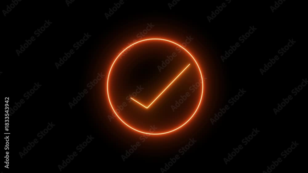 Cyan neon check mark icon animation representing success, completion ...