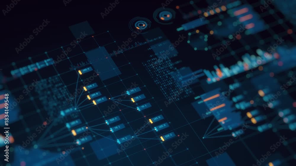 3D render: Abstract financial data visualization background. Digital ...