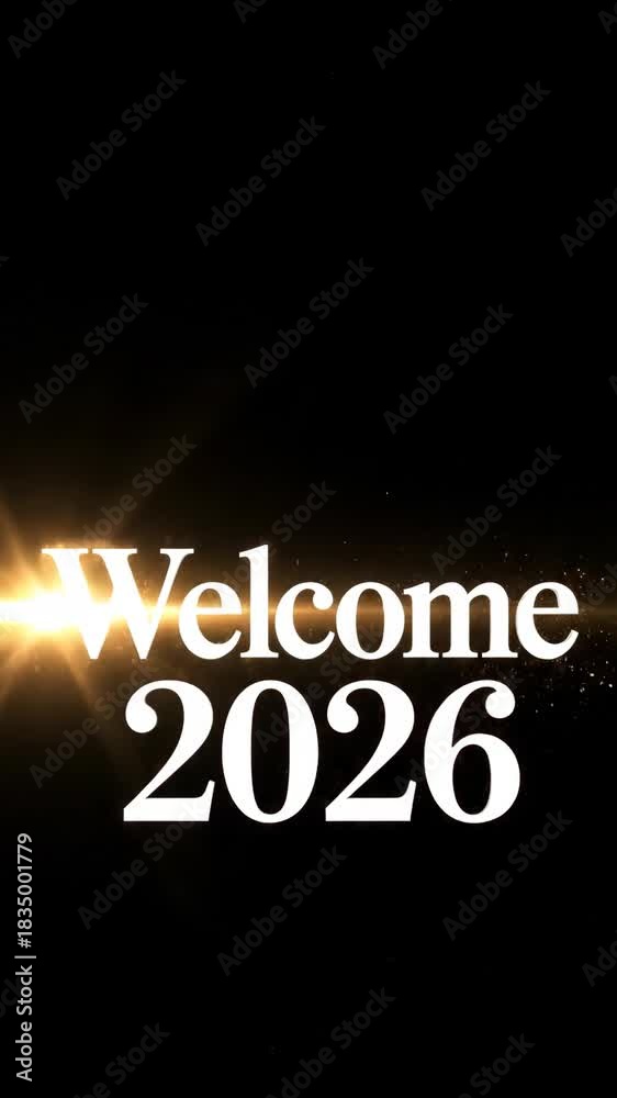Animated welcome message appearing for 2026. Text glows with shine ...