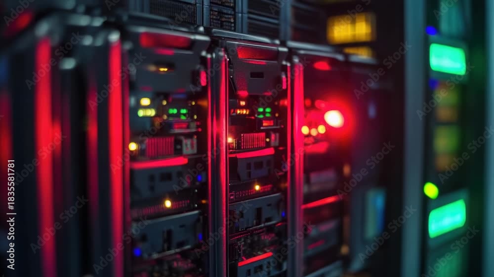 Video Row of servers in a data center or server room setup with racks ...