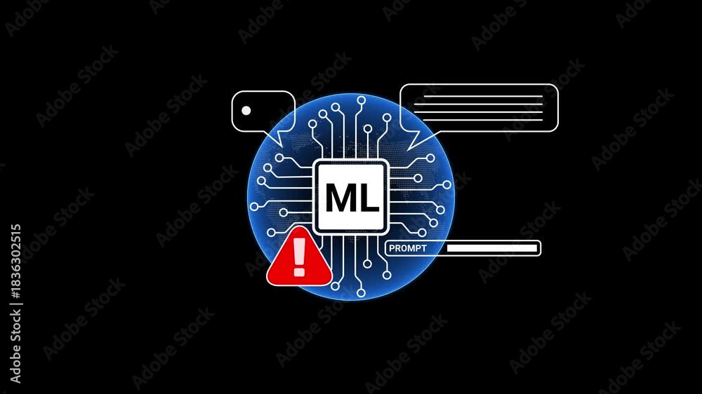 ML Chip with Warning Symbol and Prompt Bar Indicating an Error or Alert ...