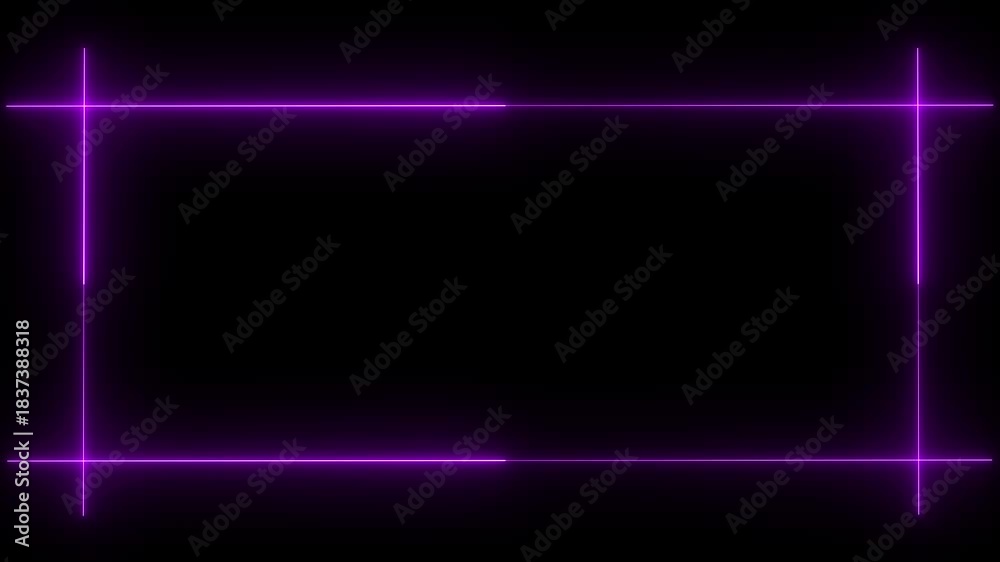 Neon line glowing rectangle frame on black background. Glowing pink ...