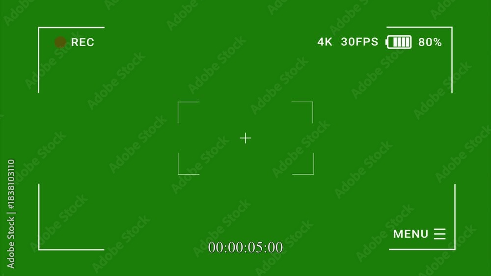 Camera viewfinder recording screen animation on green screen. Digital ...