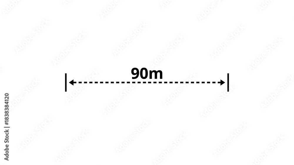 Abstract 90 meter measurement for distance animation. White color 90 ...