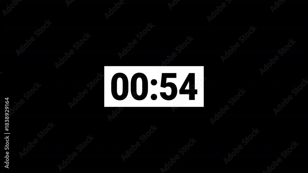 One minute countdown timer animation from 60 to 0 on a transparent ...