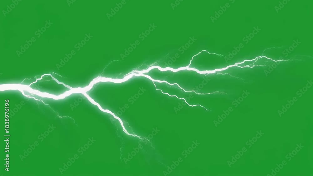 Vivid electric lightning bolts crackle and flash across a vibrant green ...