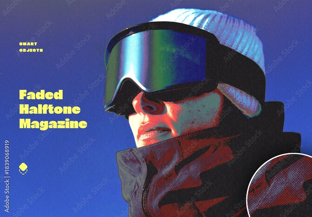 Faded Halftone Magazine Photo Effect Mockup Stock Template | Adobe Stock