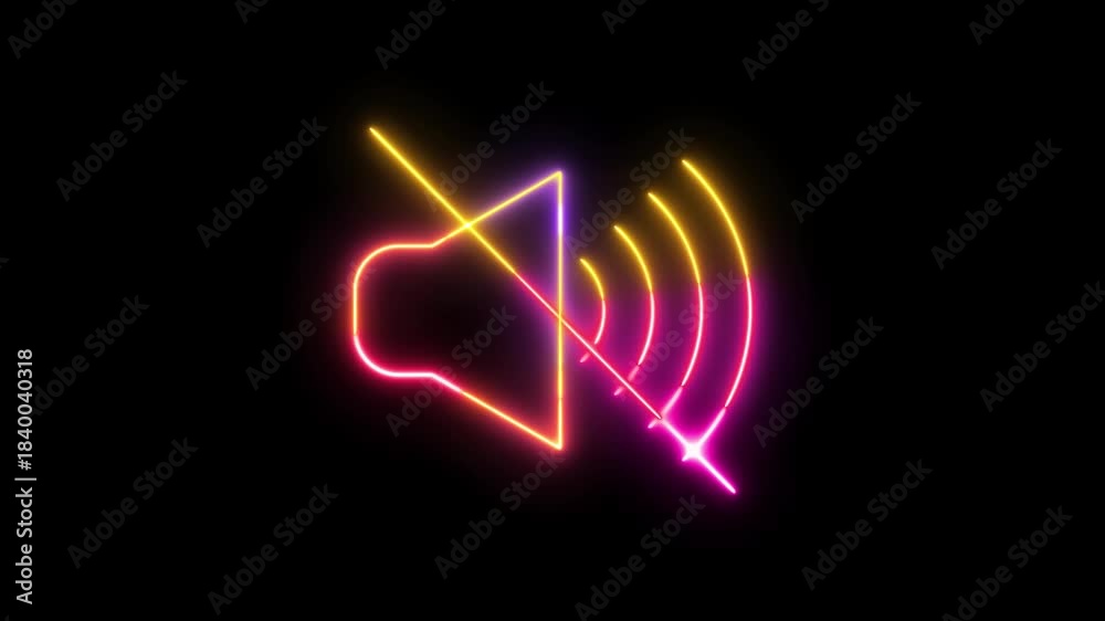Neon Mute Speaker Icon Glow Animation, Colorful No Sound Symbol with ...