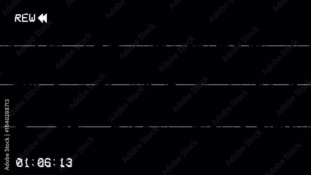 Black and White VHS Overlay Rewind Effect with Distorted Signal, Retro ...