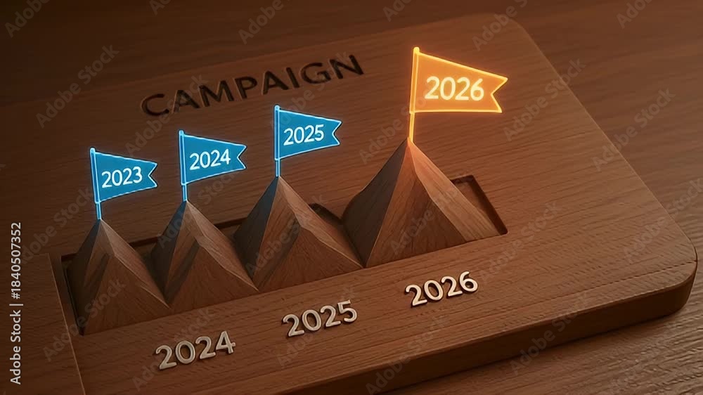 Video „Campaign timeline roadmap with wooden milestone markers and ...