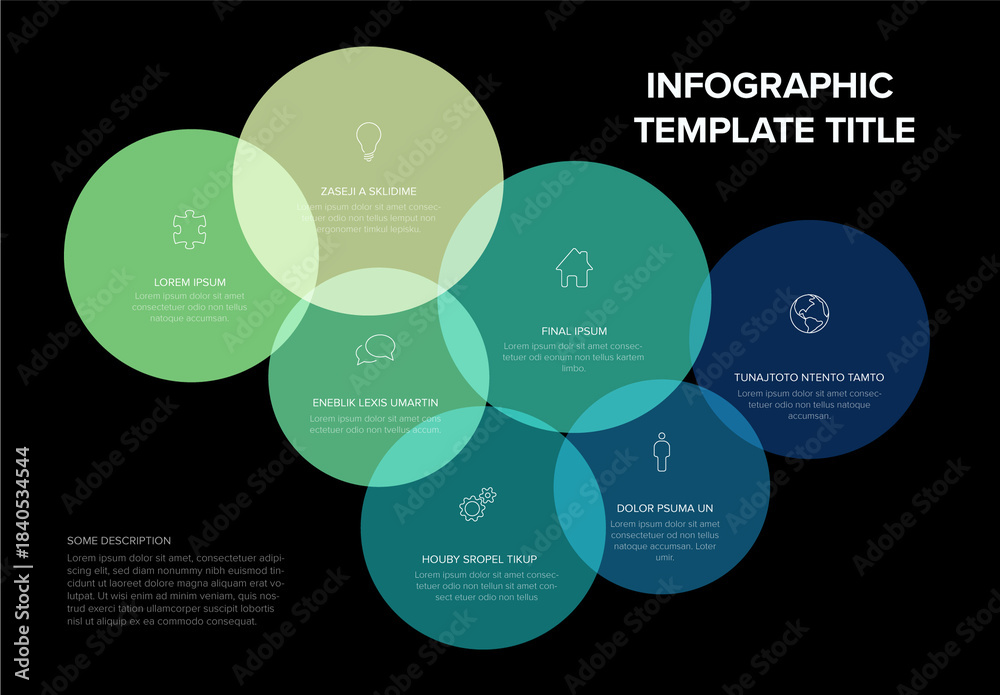 Modern Circular Overlay Infographic Template with 7 Data Elements 素材庫範本 ...