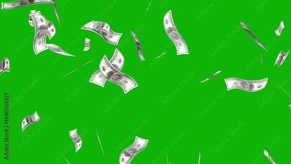Money falling one hundred dollar bills loop 4k. Money rain green screen ...
