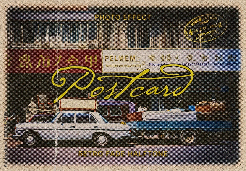 Retro Fade Postcard Photo Effect Mockup Stock Template | Adobe Stock